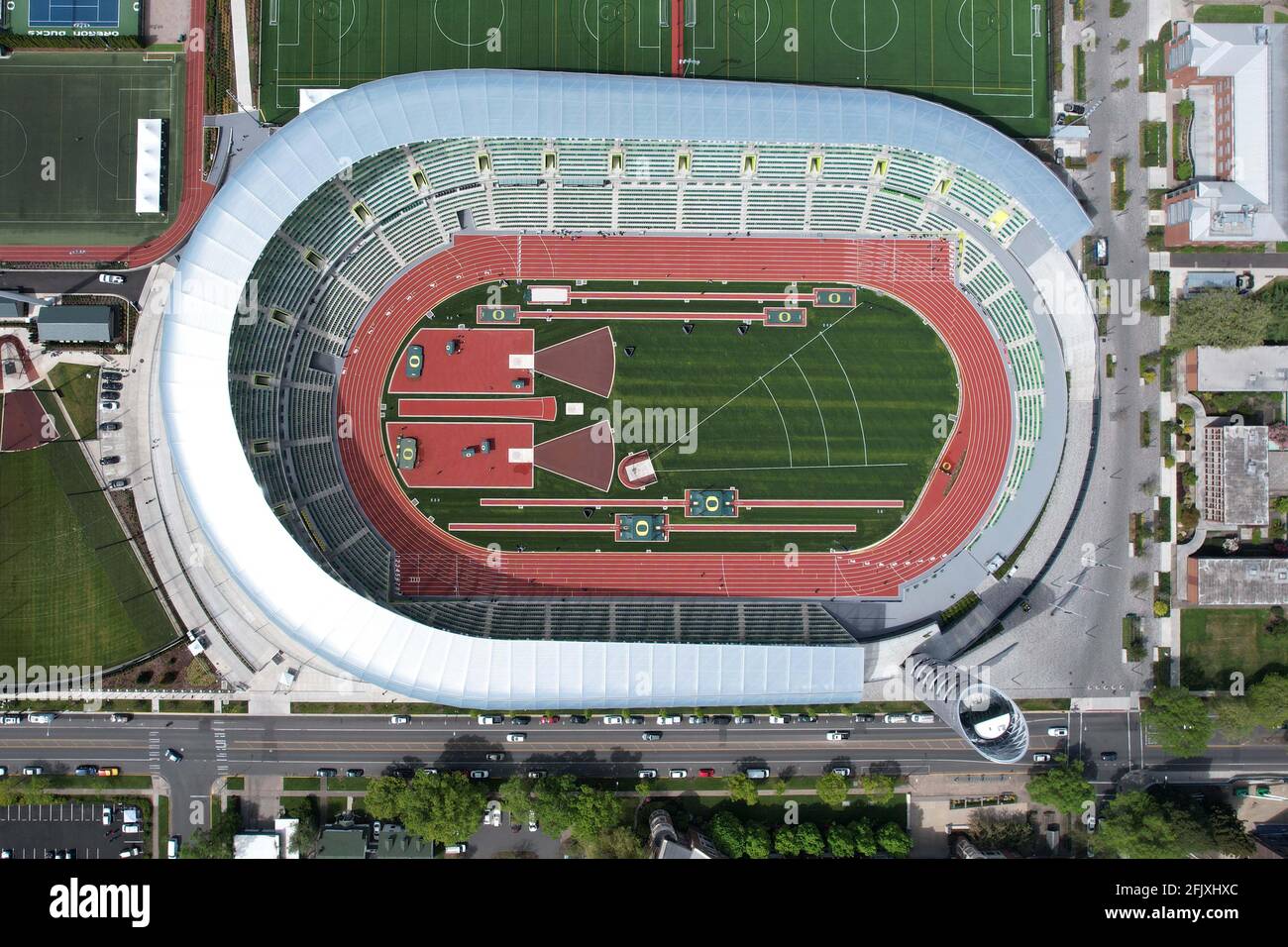 An aerial view of Hayward Field on the campus of the University of ...