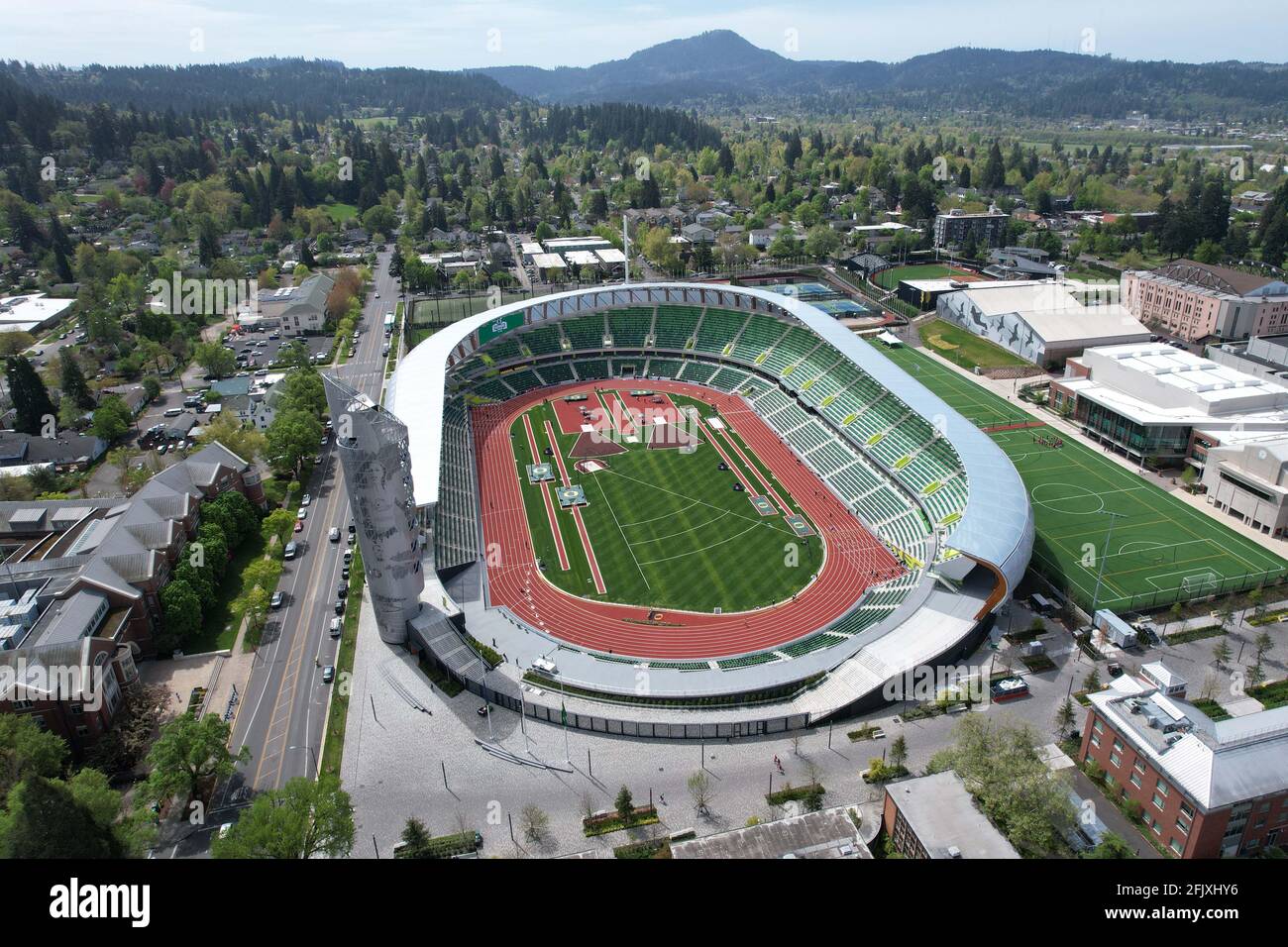 An aerial view of Hayward Field on the campus of the University of ...