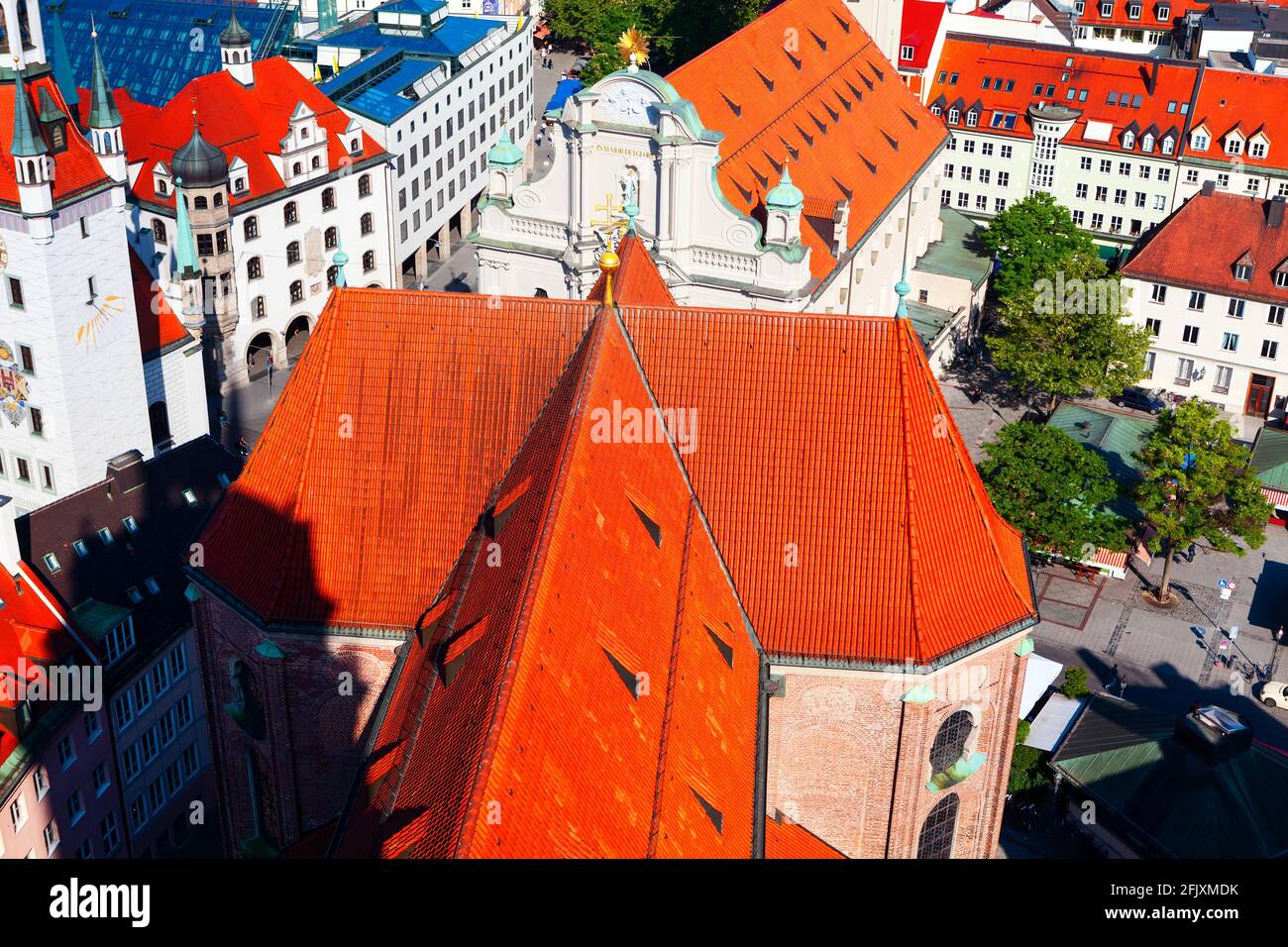 Red tiled rooftops of Cathedrals in Munich . Aerial view of Munich Old ...