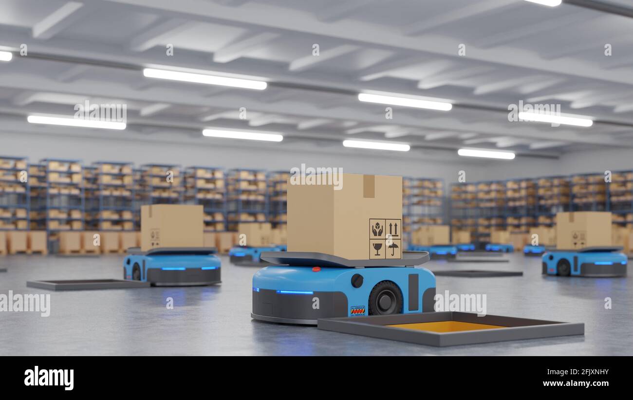 Robot AGV is using automation to deliver your products on time. 3d ...