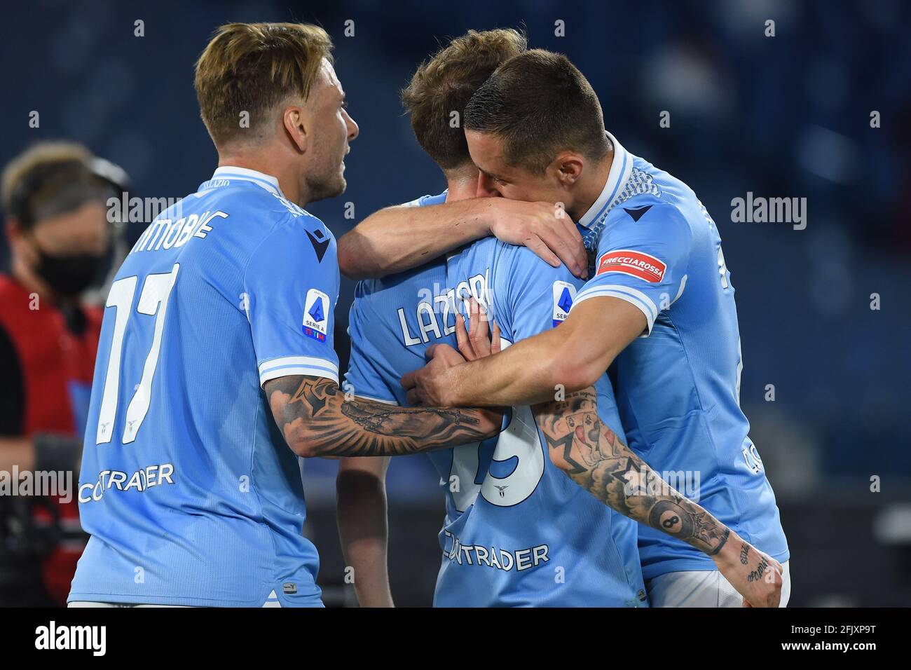 Rome, Lazio. 26th Apr, 2021. Manuel Lazzari of Lazio celebrate after score the goal during the ...