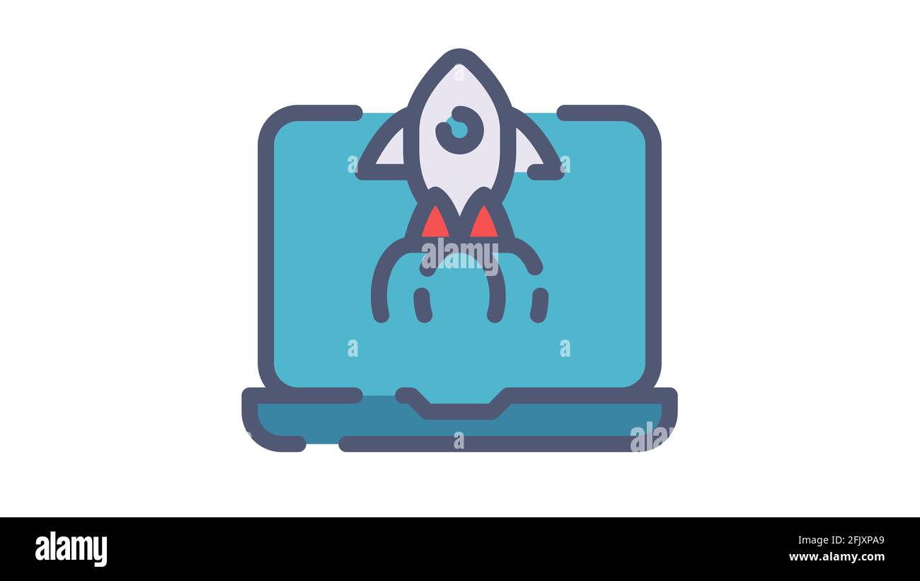laptop launch startup single isolated icon with single isolated icon ...