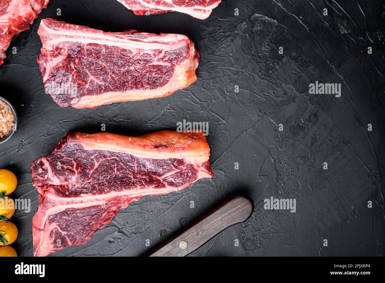 Set of Fresh raw marbled beef steaks set, tomahawk, t bone, club steak ...