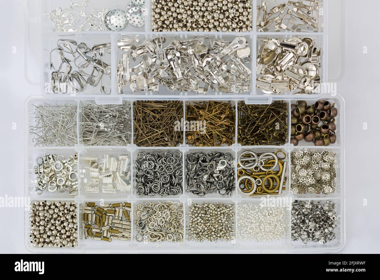 Box full of clasps, beads, head pins, clip on earring, jump rings for ...