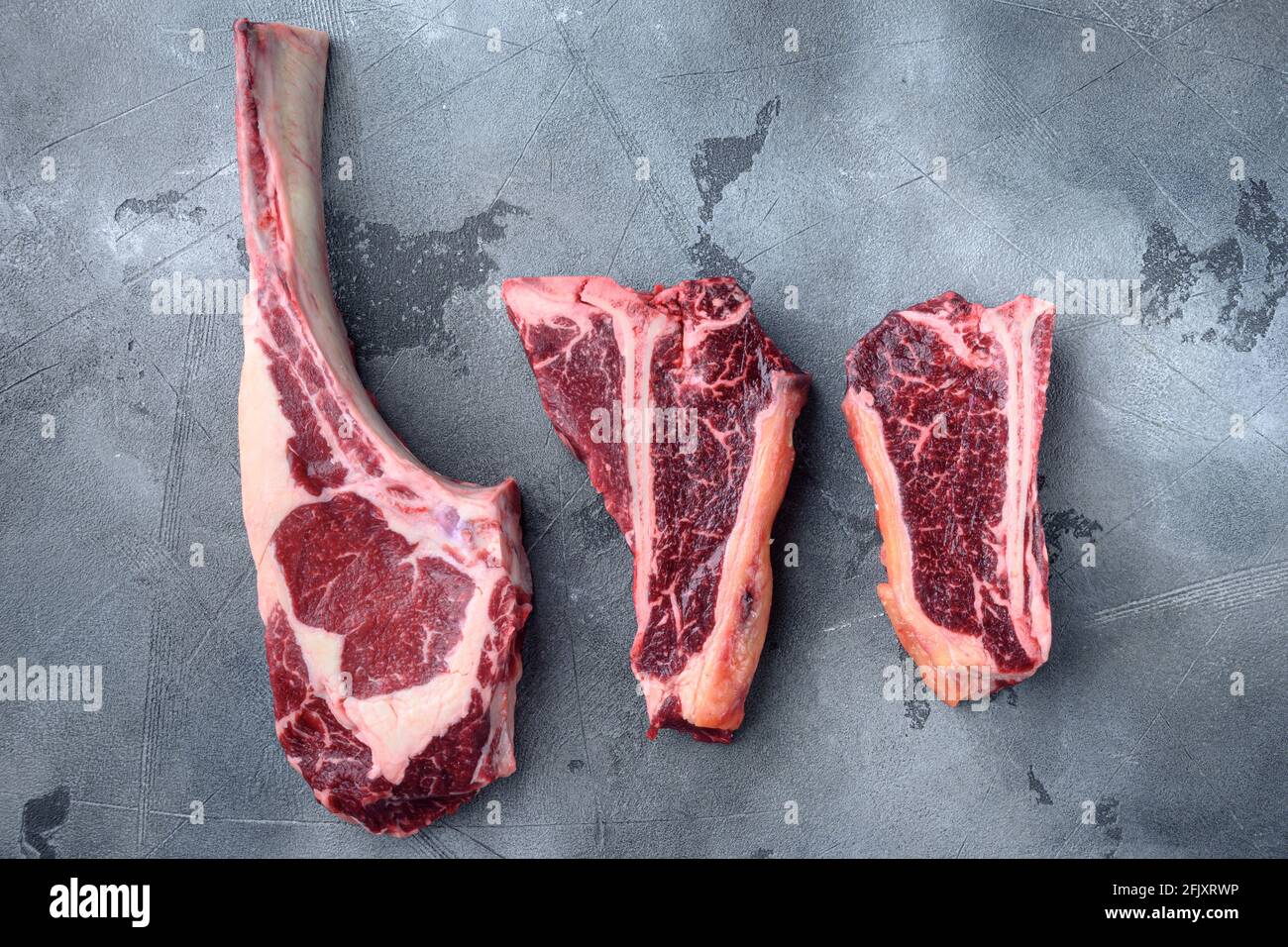 Black Angus Prime raw beef dry aged steak set, tomahawk, t bone or ...