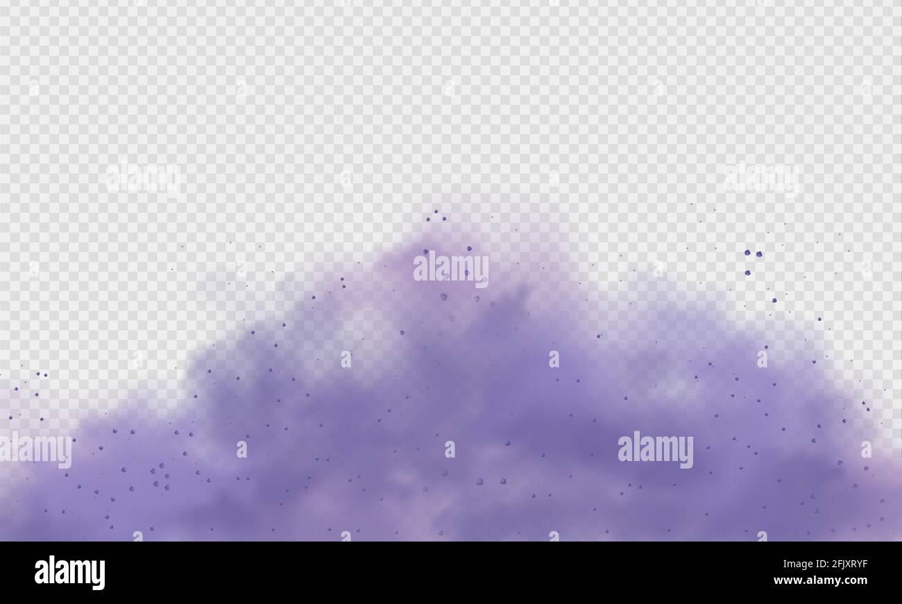 Purple dust or fog. Abstract purple powder explosion with particles ...