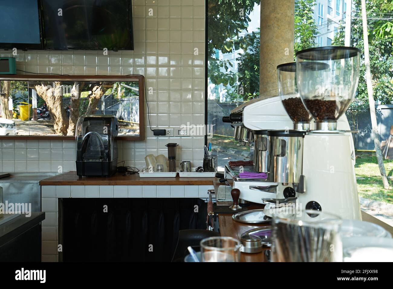 Interior design and decoration of local coffee bar and bakery shop ...