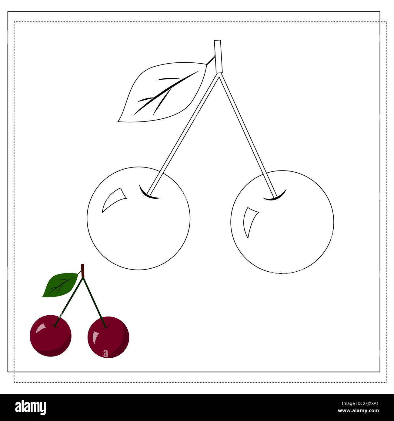 Page of the coloring book, cherry. Color version and sketch. Coloring ...