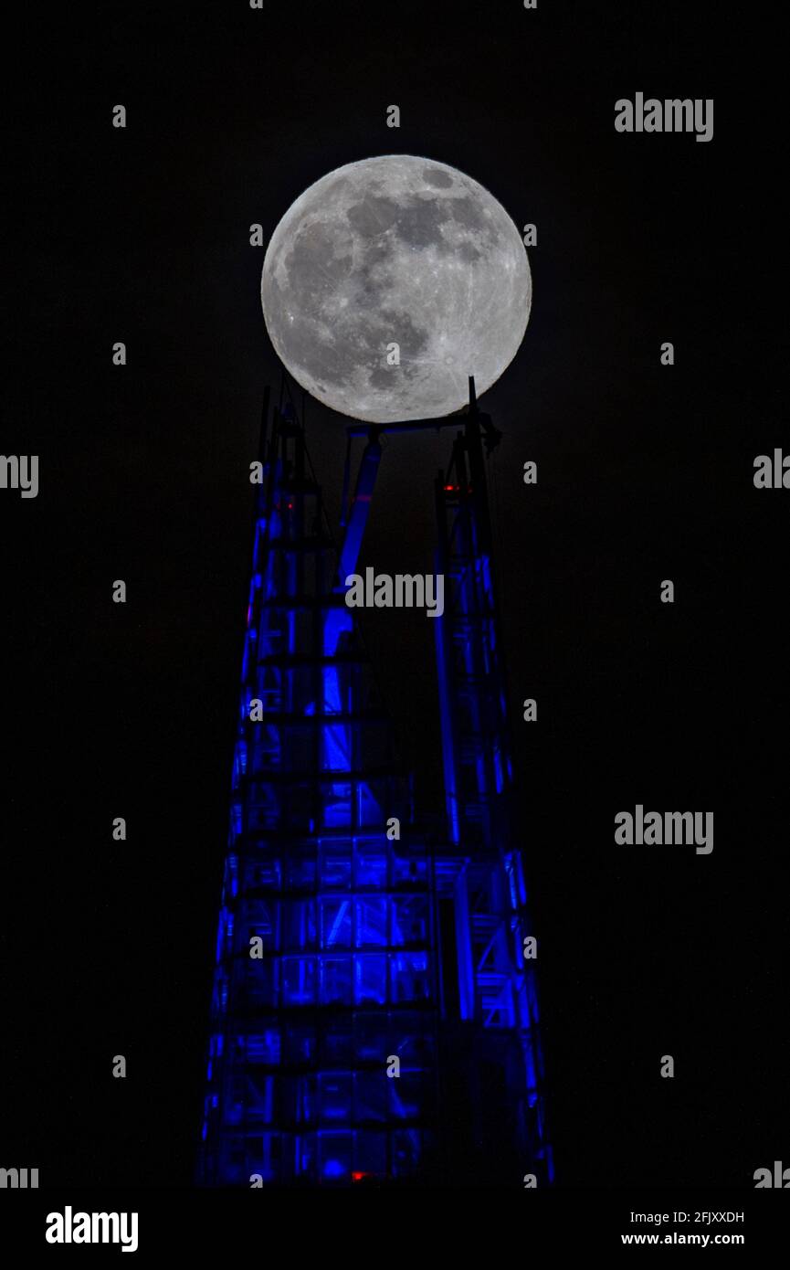 London, Britain. 26th Apr, 2021. The full moon, also known as the ...