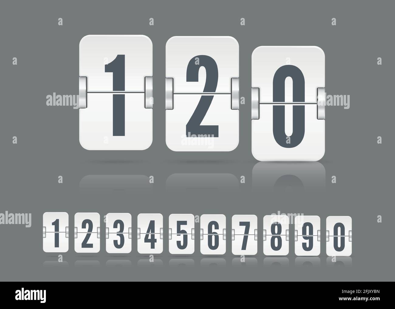 Vector White Scoreboard Numbers With Reflections Floating On Different