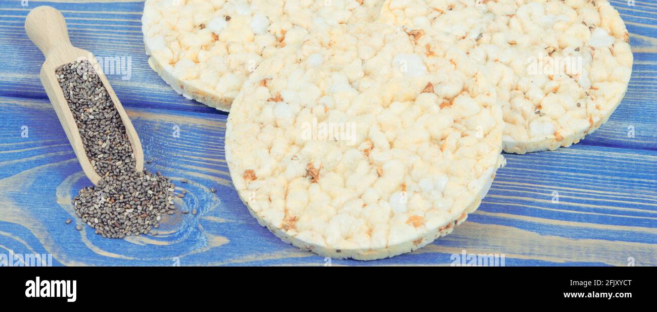 Rice or corn diet bread for breakfast, concept of healthy nutrition ...