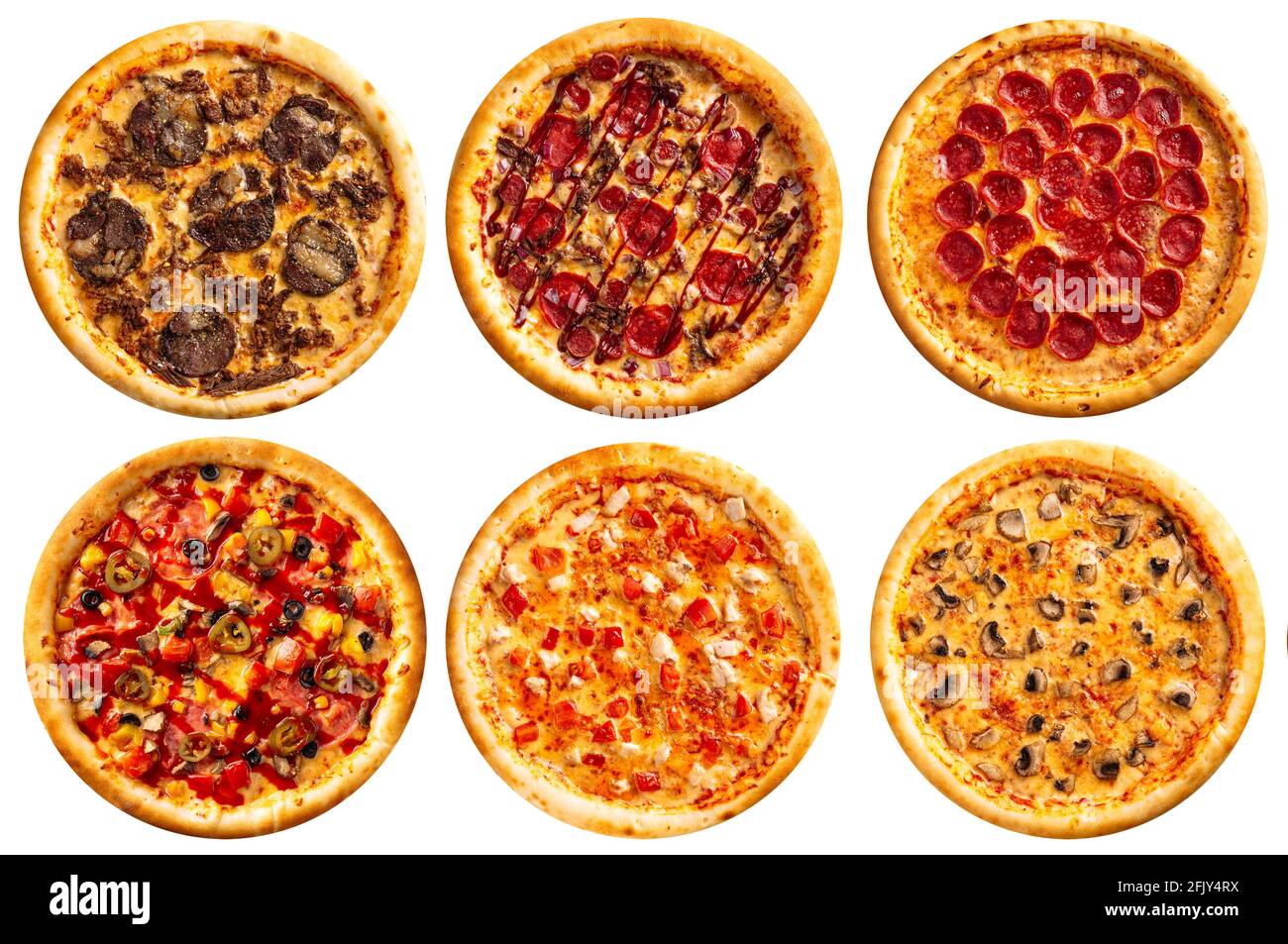 Isolated assorted of pizzas collage menu design Stock Photo - Alamy