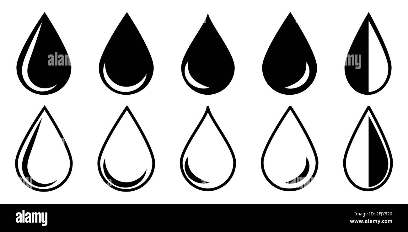 Set of black water drops icons. Vector template illustration isolated ...