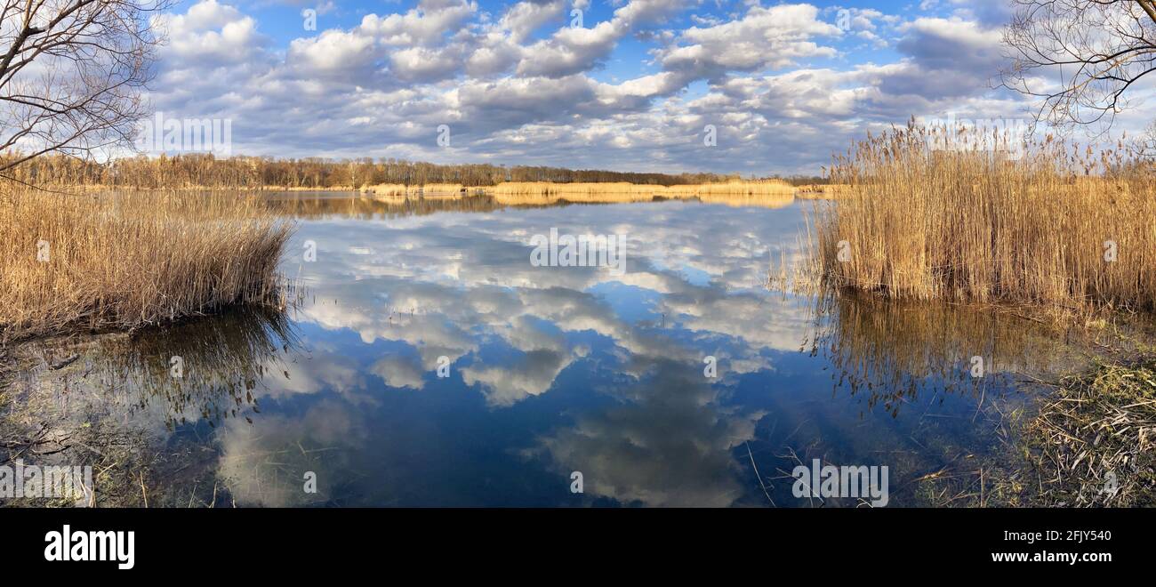 Lake with clouds reflection at spring Stock Photo - Alamy