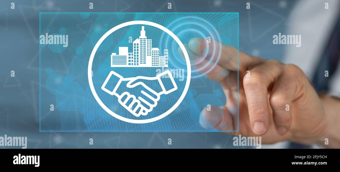 Man touching a trust concept on a touch screen with his finger Stock ...