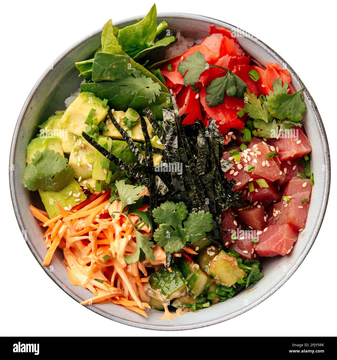 Isolated hawaiian tuna poke bowl with vegetables Stock Photo - Alamy