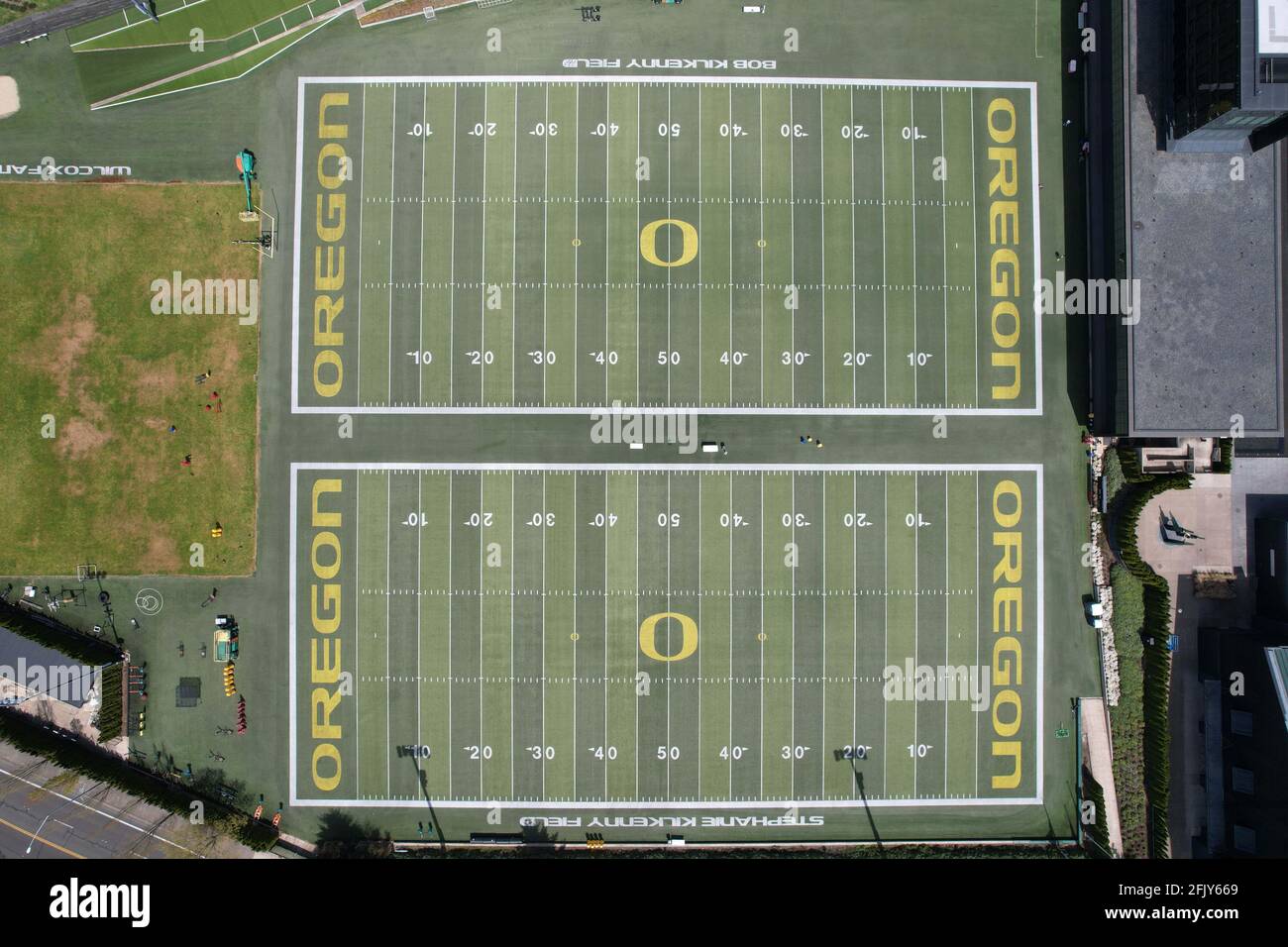 An aerial view of the Moshofsky Sports Center outdoor practice fields ...