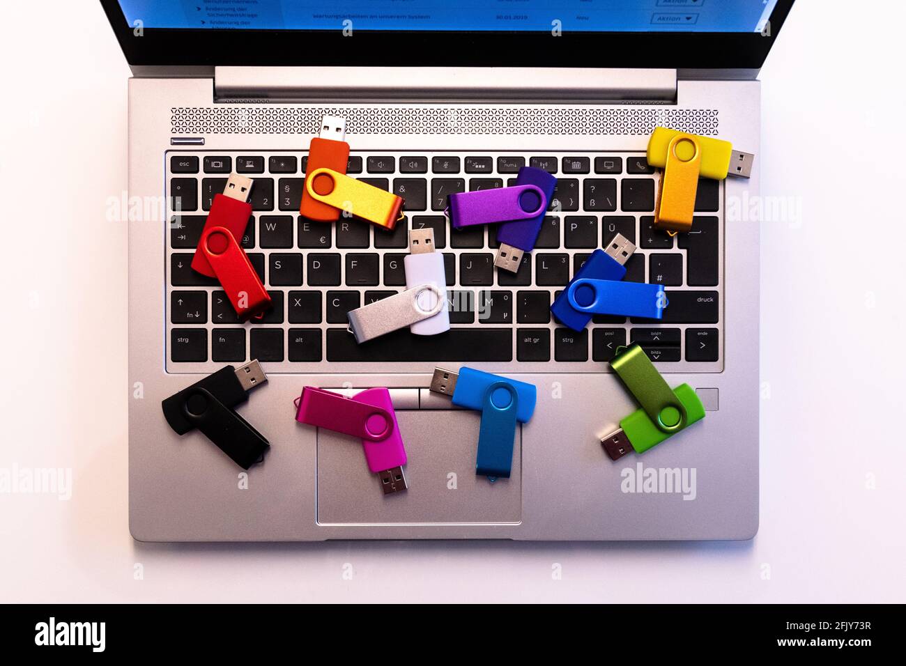 set of colourful usb flash drives isolated on white background Stock ...