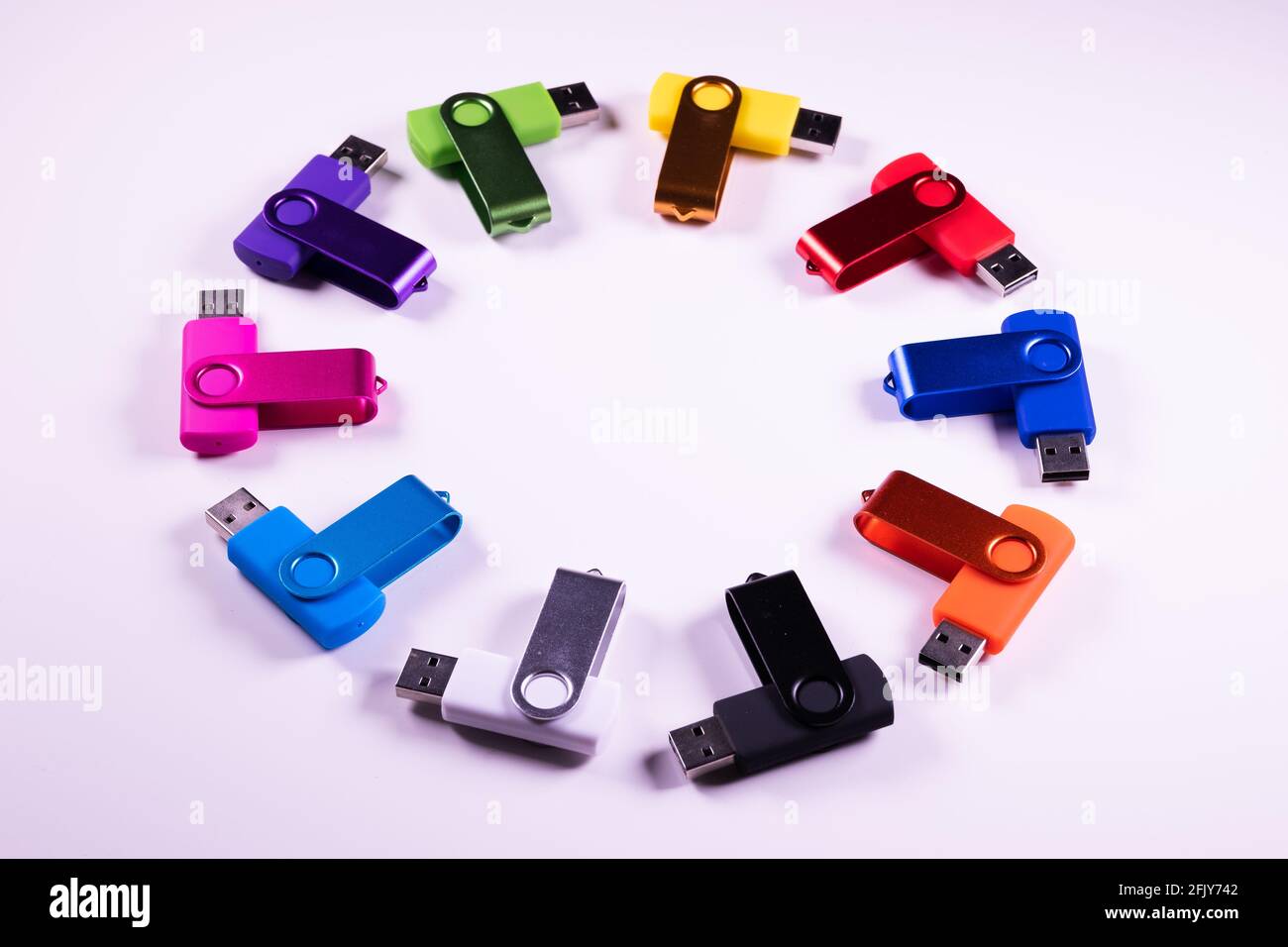 set of colourful usb flash drives isolated on white background Stock ...
