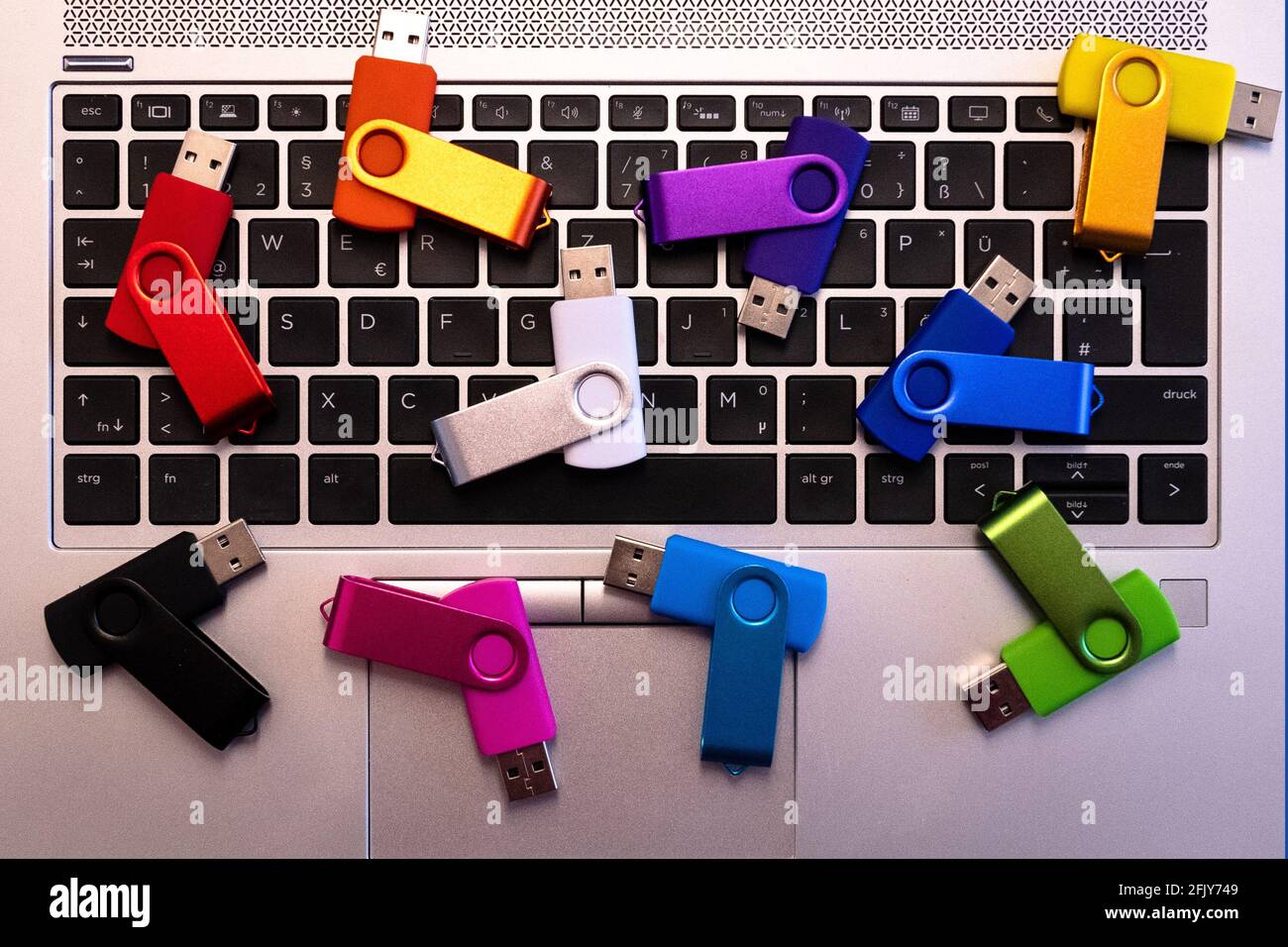 set of colourful usb flash drives isolated on white background Stock ...