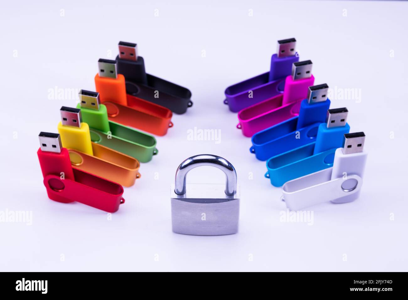 set of colourful usb flash drives isolated on white background Stock ...