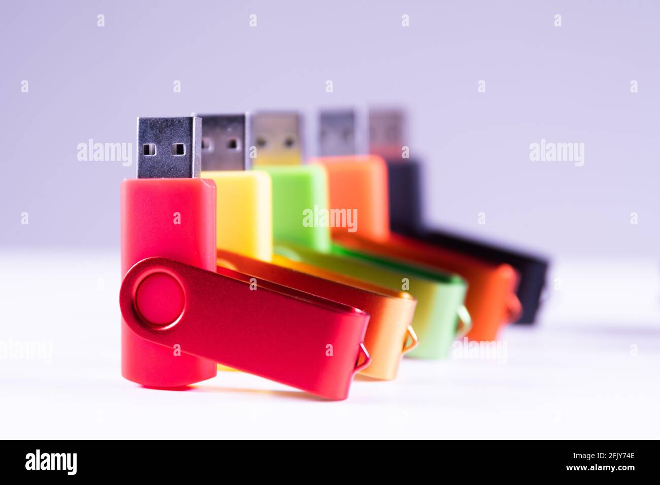 set of colourful usb flash drives isolated on white background Stock ...