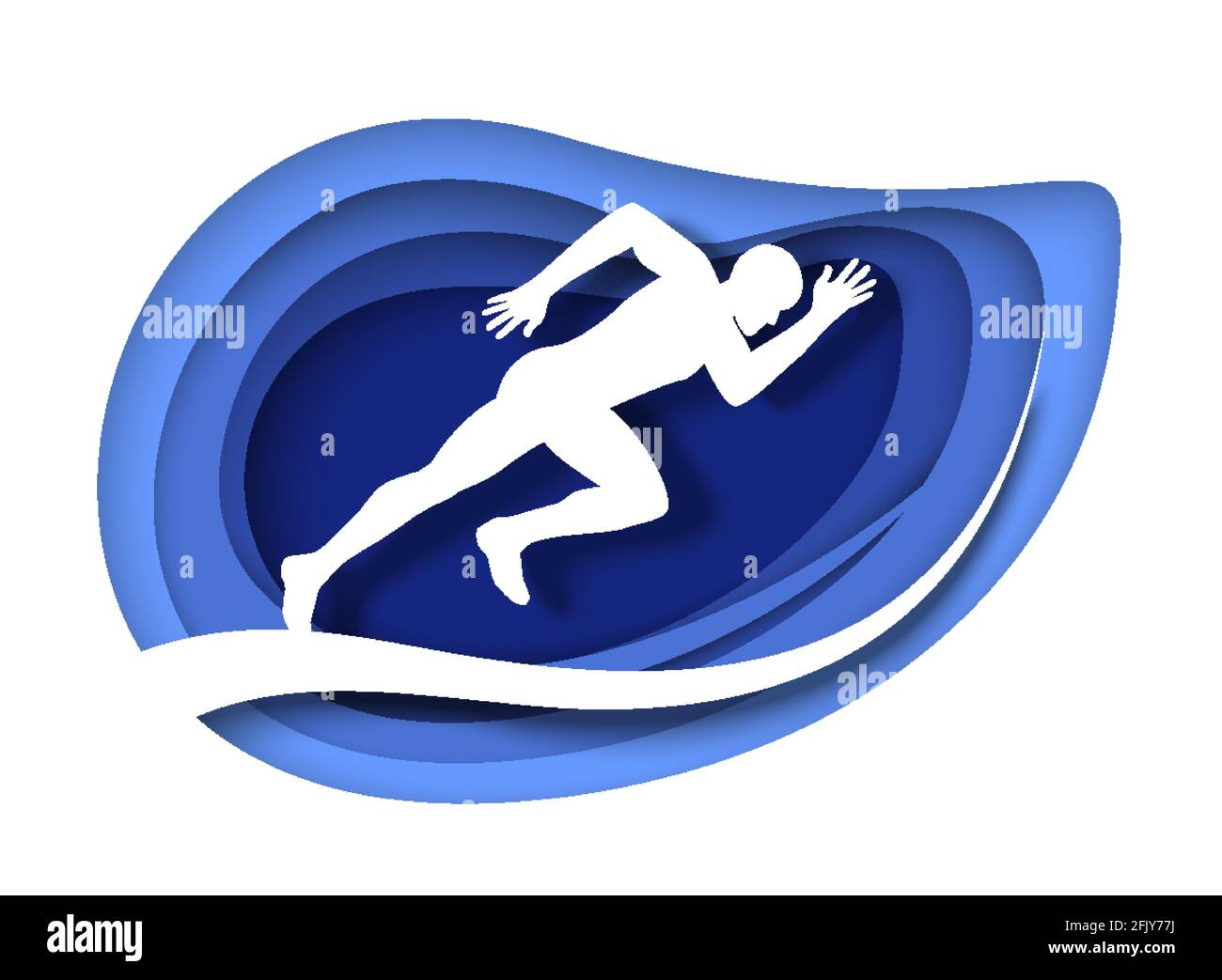 Athlete runner silhouette, vector paper cut illustration. Sprint ...