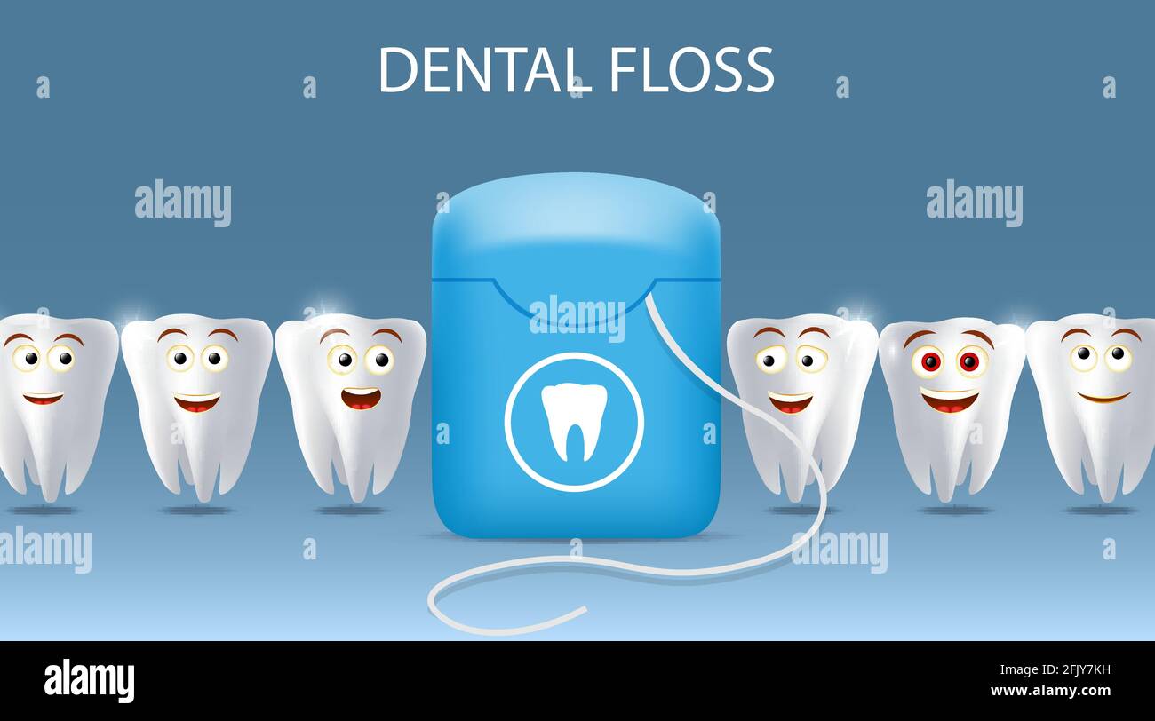 Oral care dental floss vector poster, banner template. Kids oral health ...