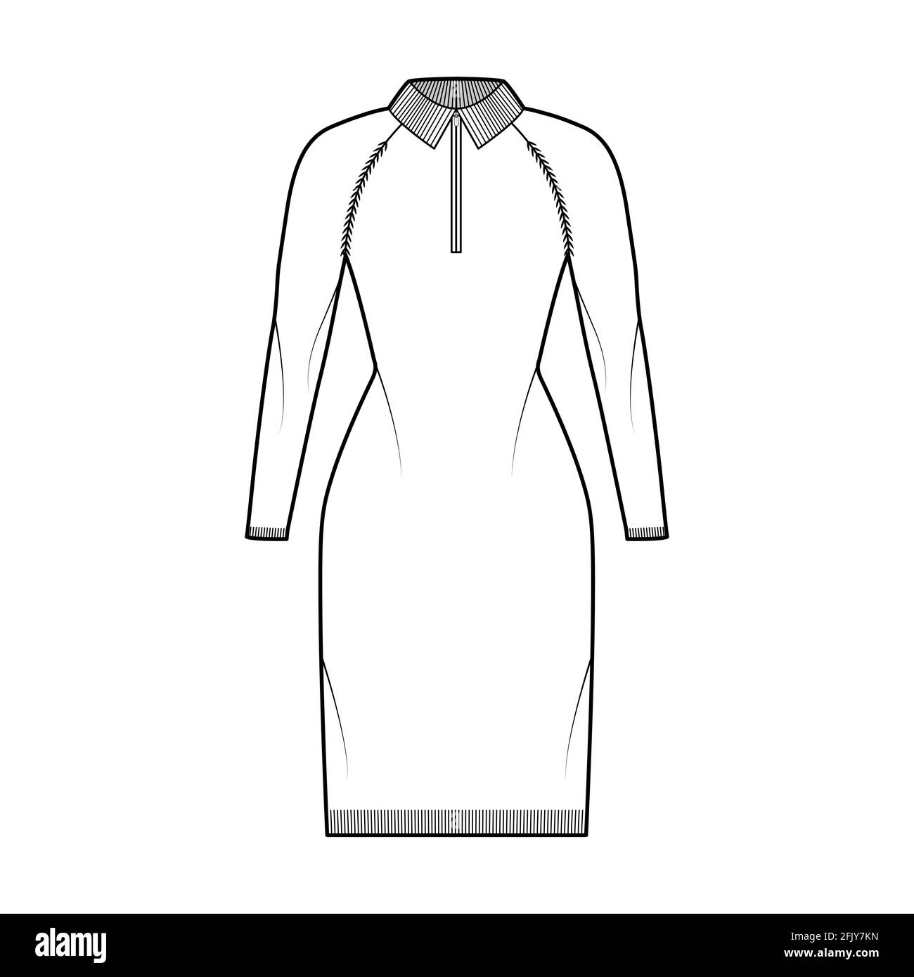 Zip-up dress Sweater technical fashion illustration with rib henley ...