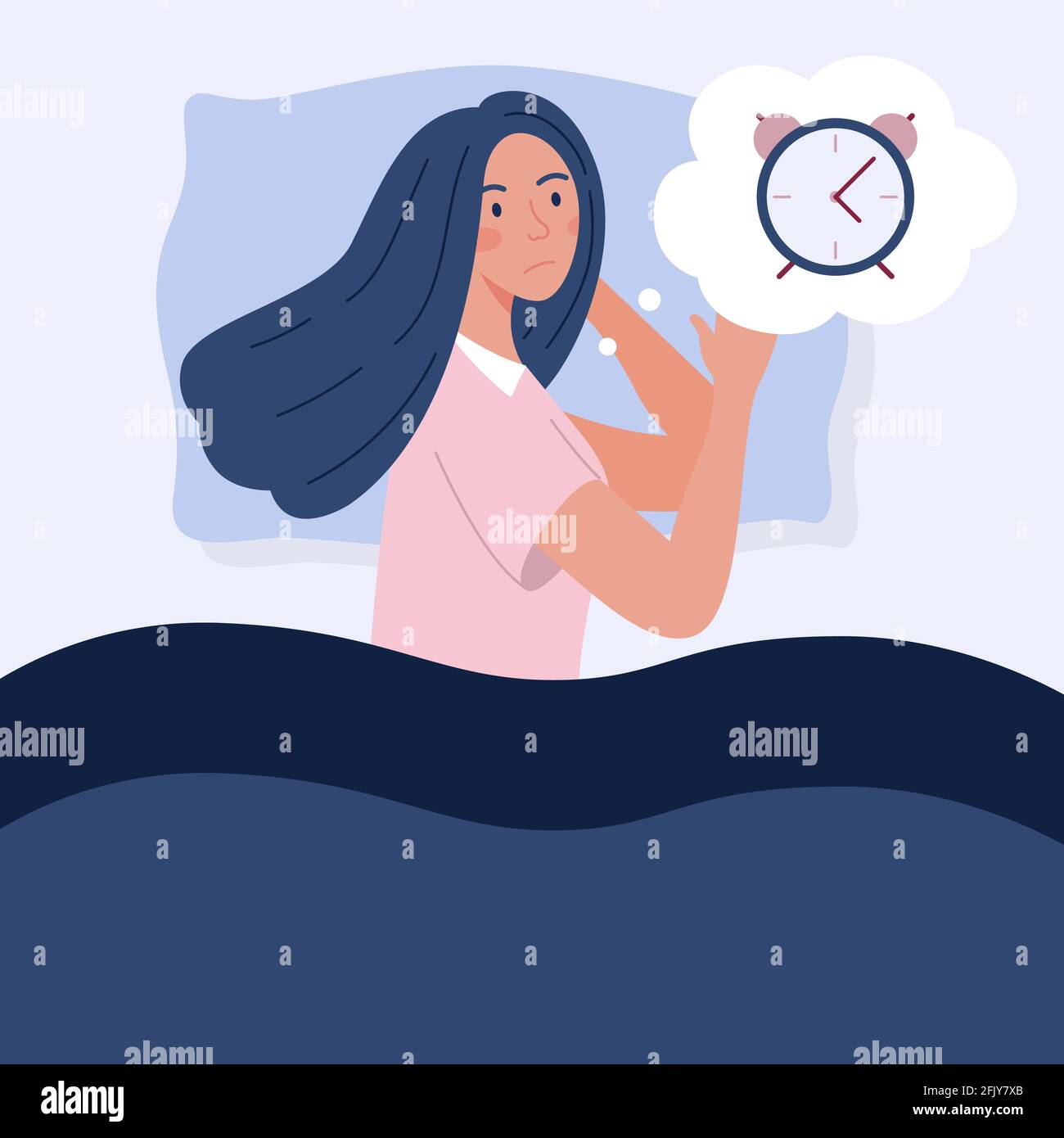 Insomnia concept. Young woman staying in bed at night with sleep ...