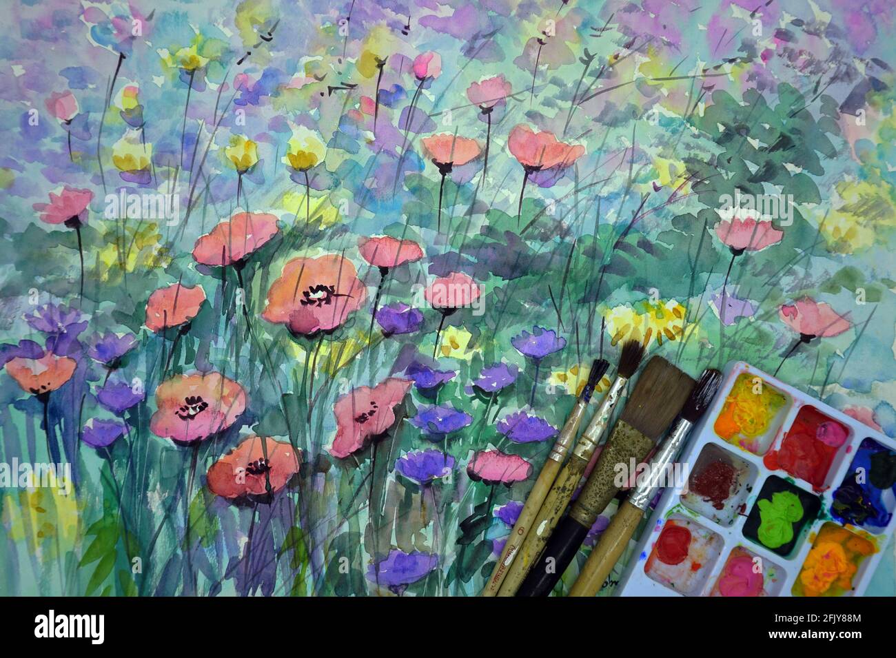 Watercolor painting of flowers hi-res stock photography and images - Alamy