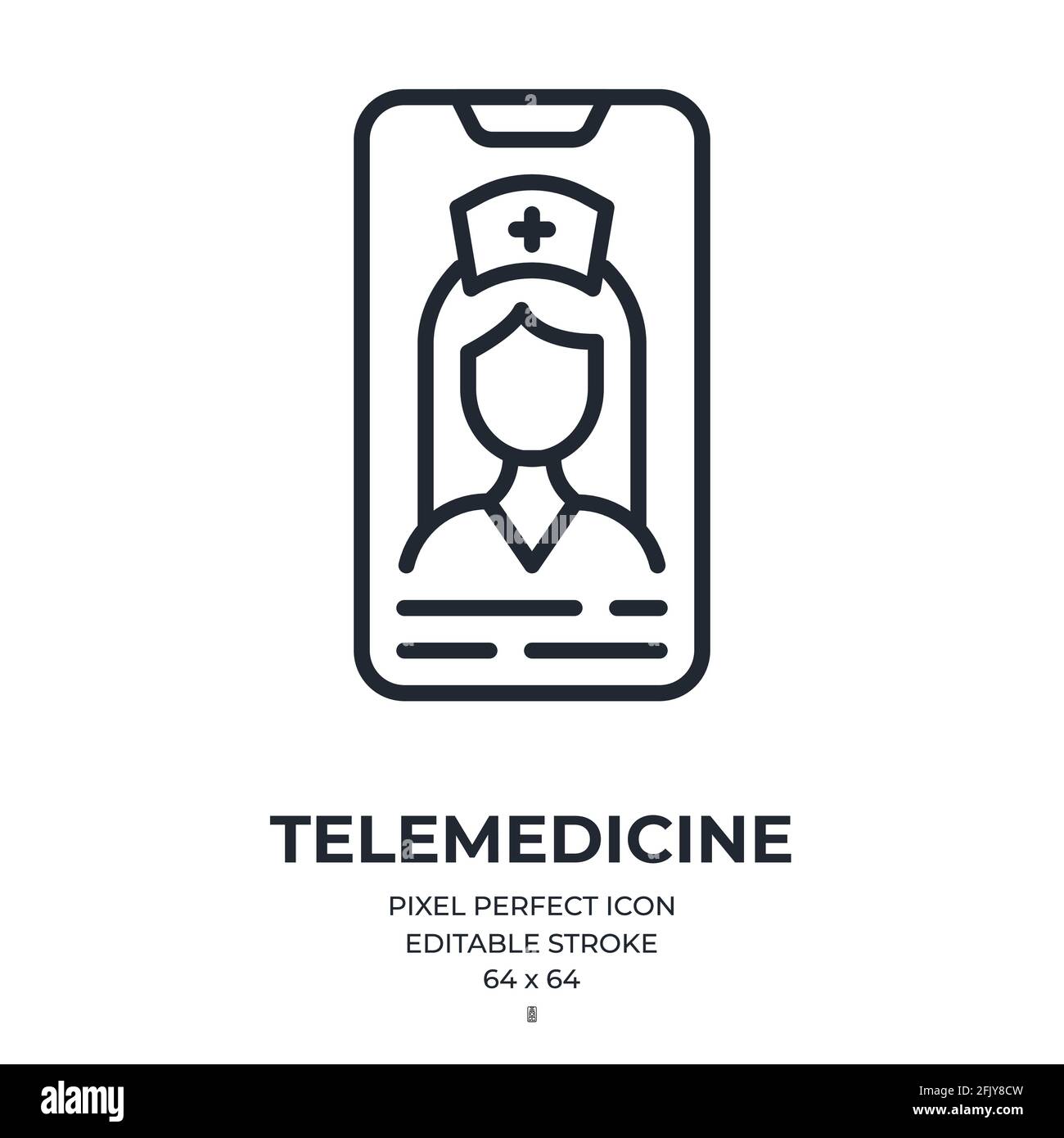 Virtual doctor and telemedicine concept editable stroke outline icon ...