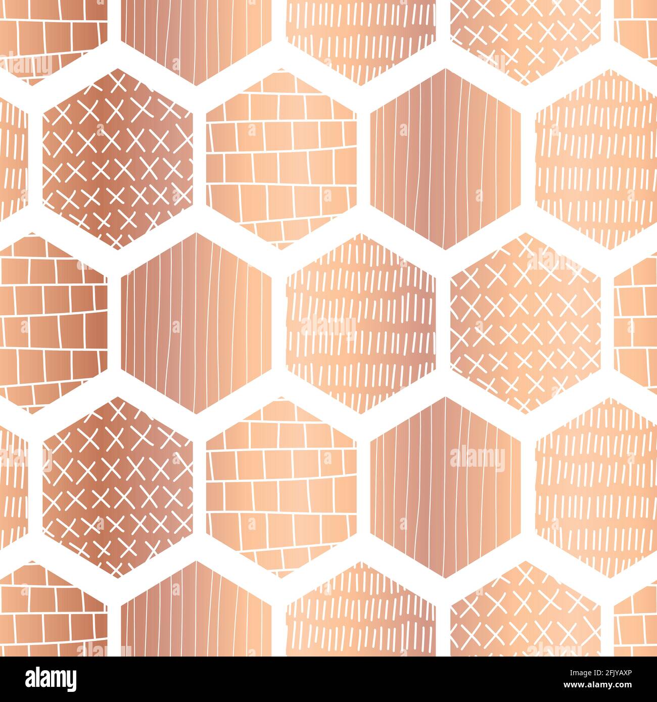 Copper hexagon seamless vector pattern. Metallic rose gold foil ...