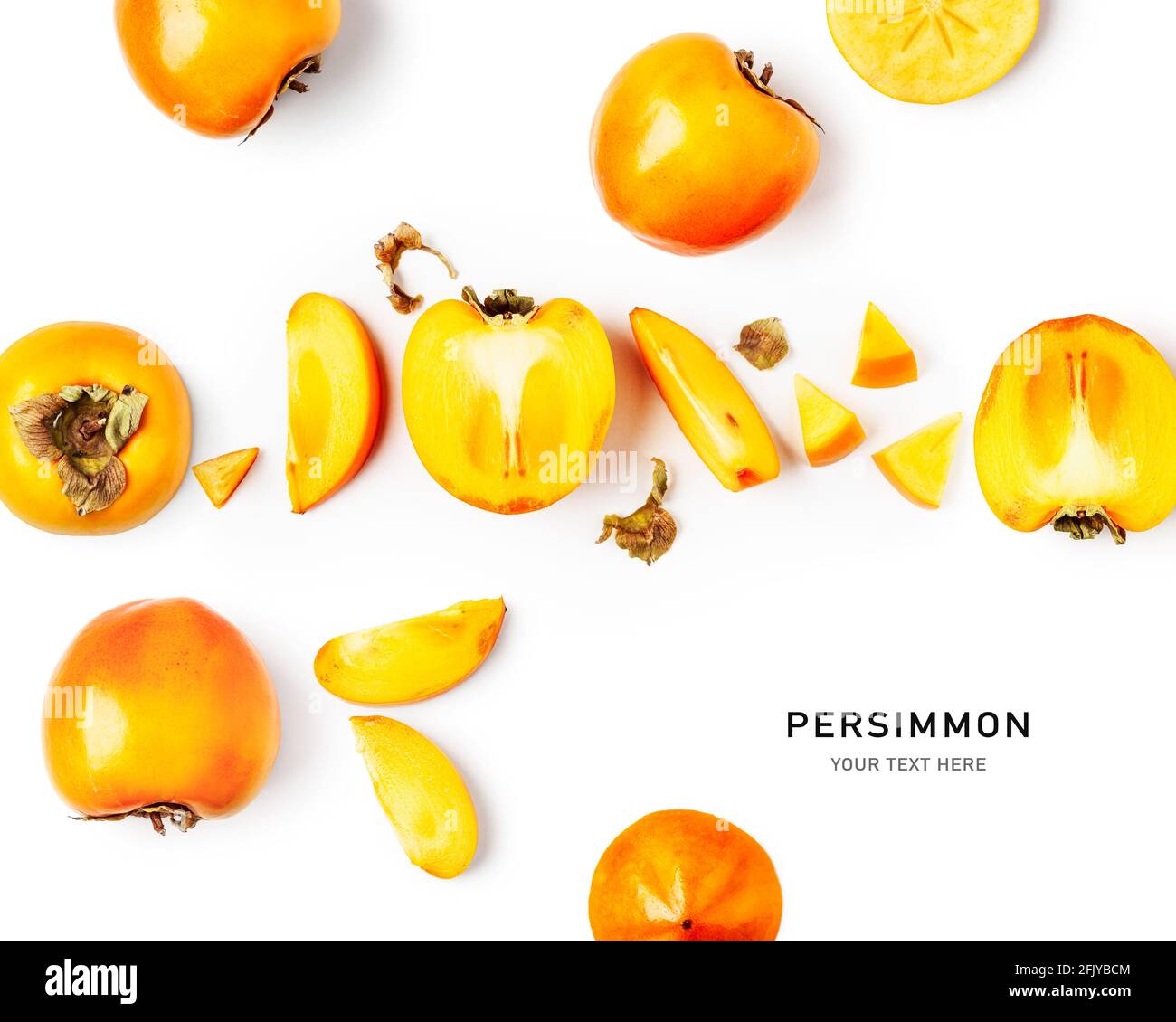 Fresh persimmon fruit creative layout isolated on white background ...