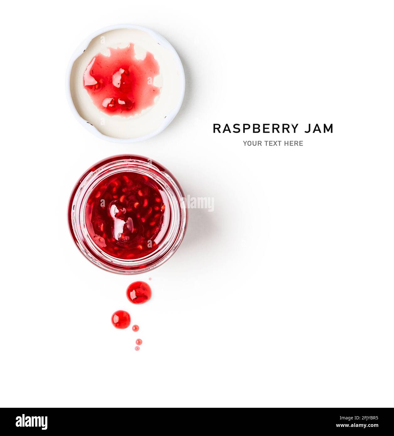 Raspberry jam creative layout isolated on white background. Healthy ...