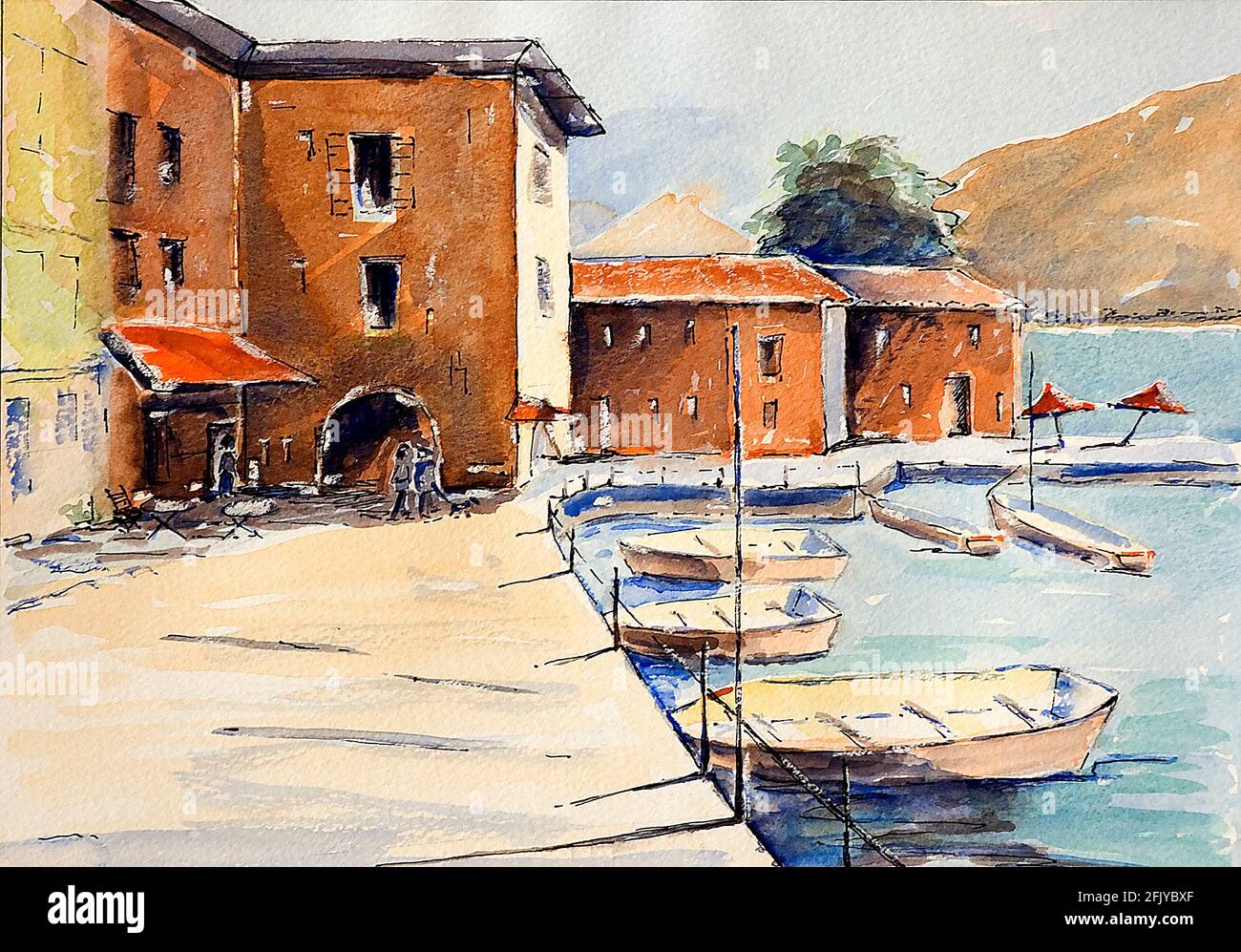 Lake Garda, Italy. Water colour by Clare Hemingway Stock Photo - Alamy