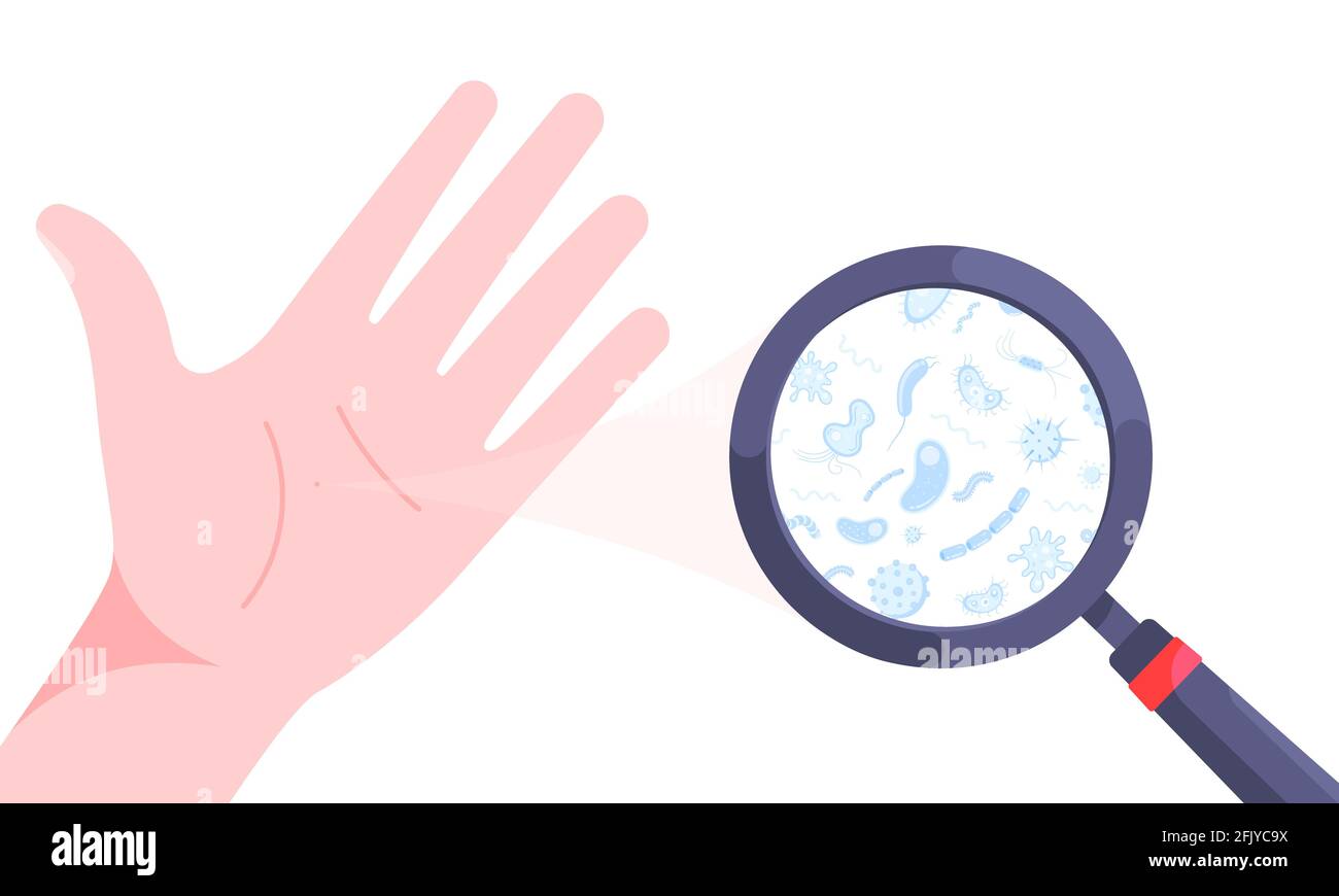 Germs, bacterias and viruses on dirty hand palm vector illustration ...