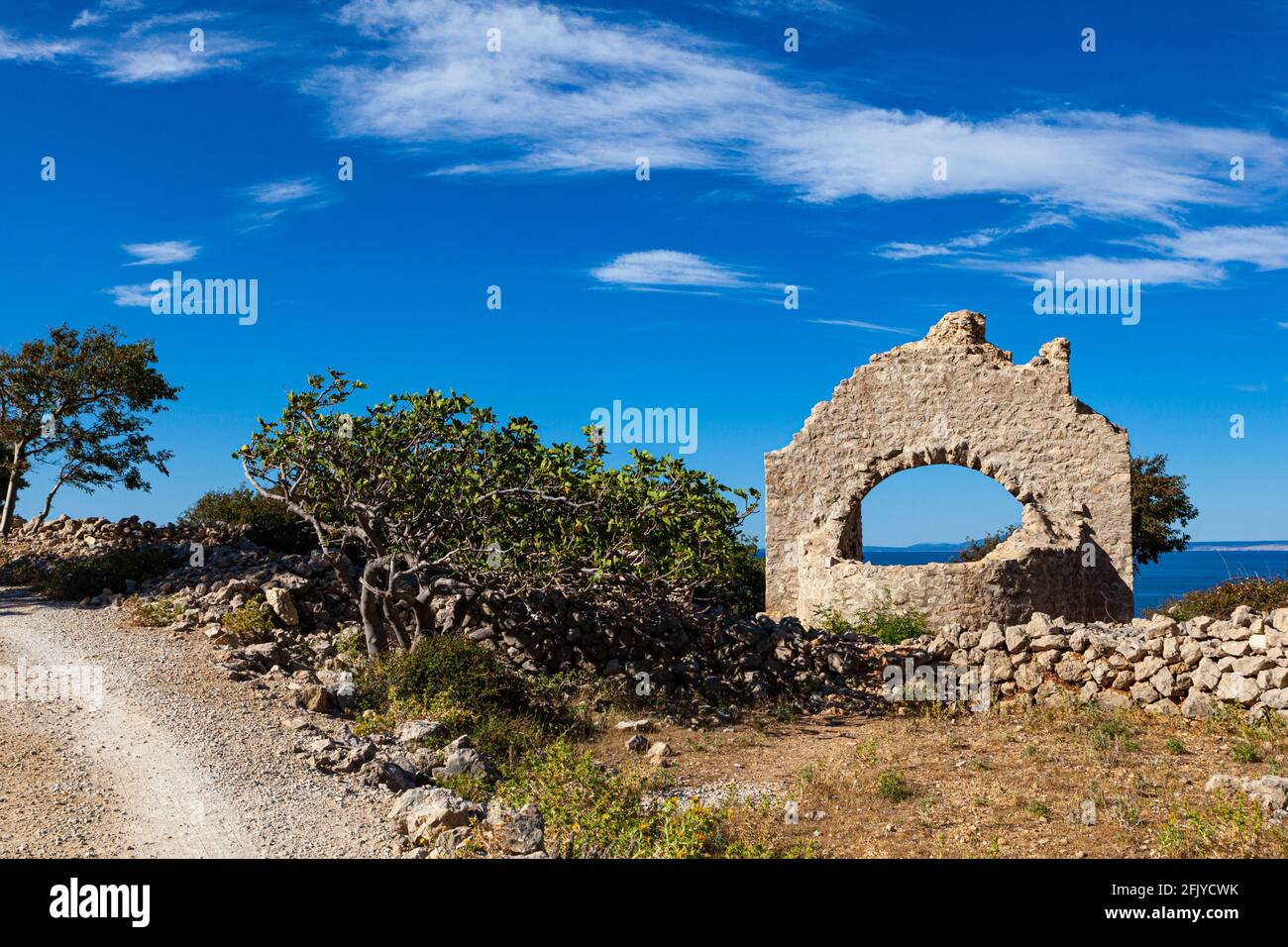 View of the ruins of the St. Hieronymus church in Stara Baška, krk ...