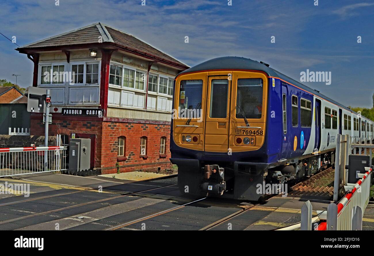 One of Northern’s “new” flexi units arrives at Parbold station on 26.4. ...