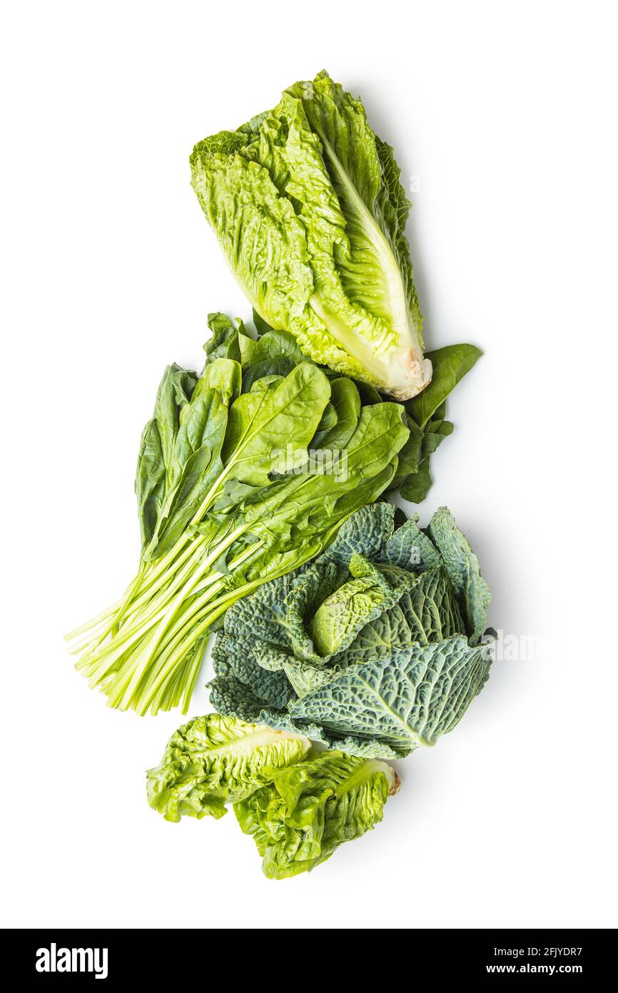 Different types of green vegetables isolated on white background Stock ...