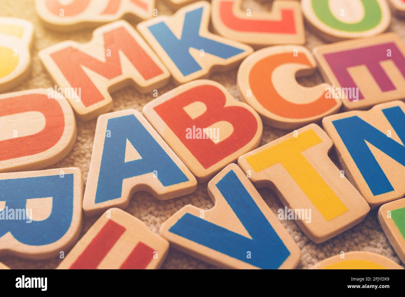 ABC, learning letters of the alphabet concept, selective focus Stock ...