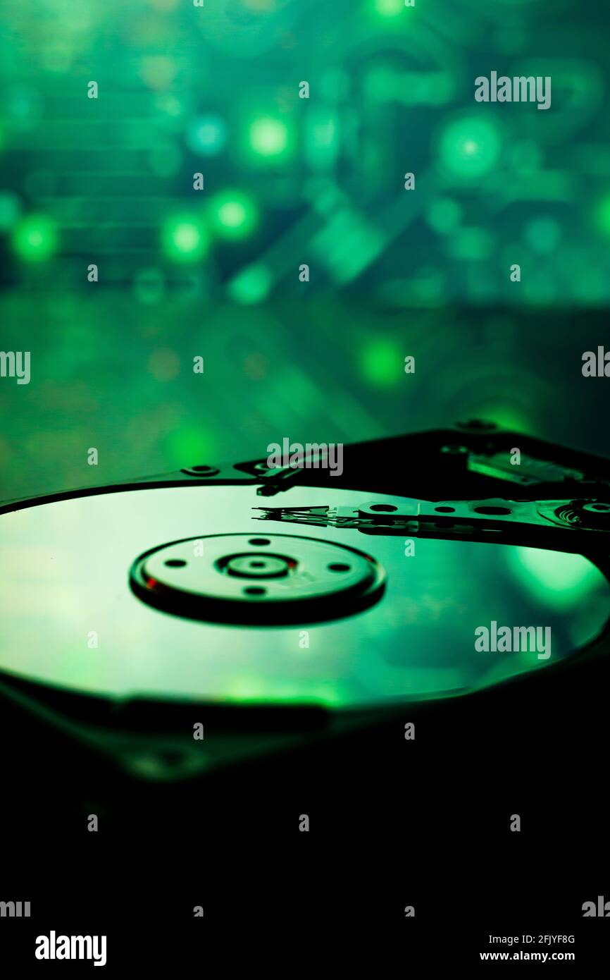 The abstract image of inside of hard disk drive. The concept of data ...