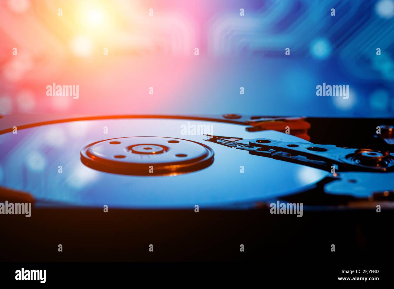 The abstract image of inside of hard disk drive. The concept of data ...