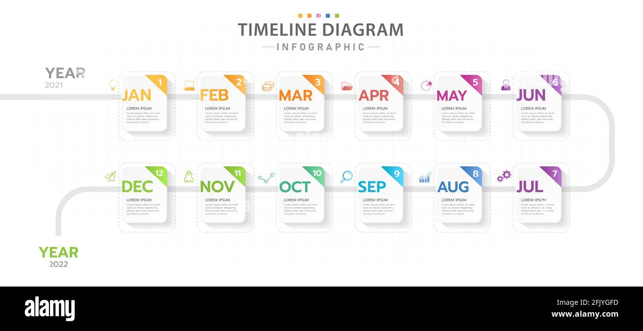 Infographic template for business. 12 Months modern Timeline diagram ...