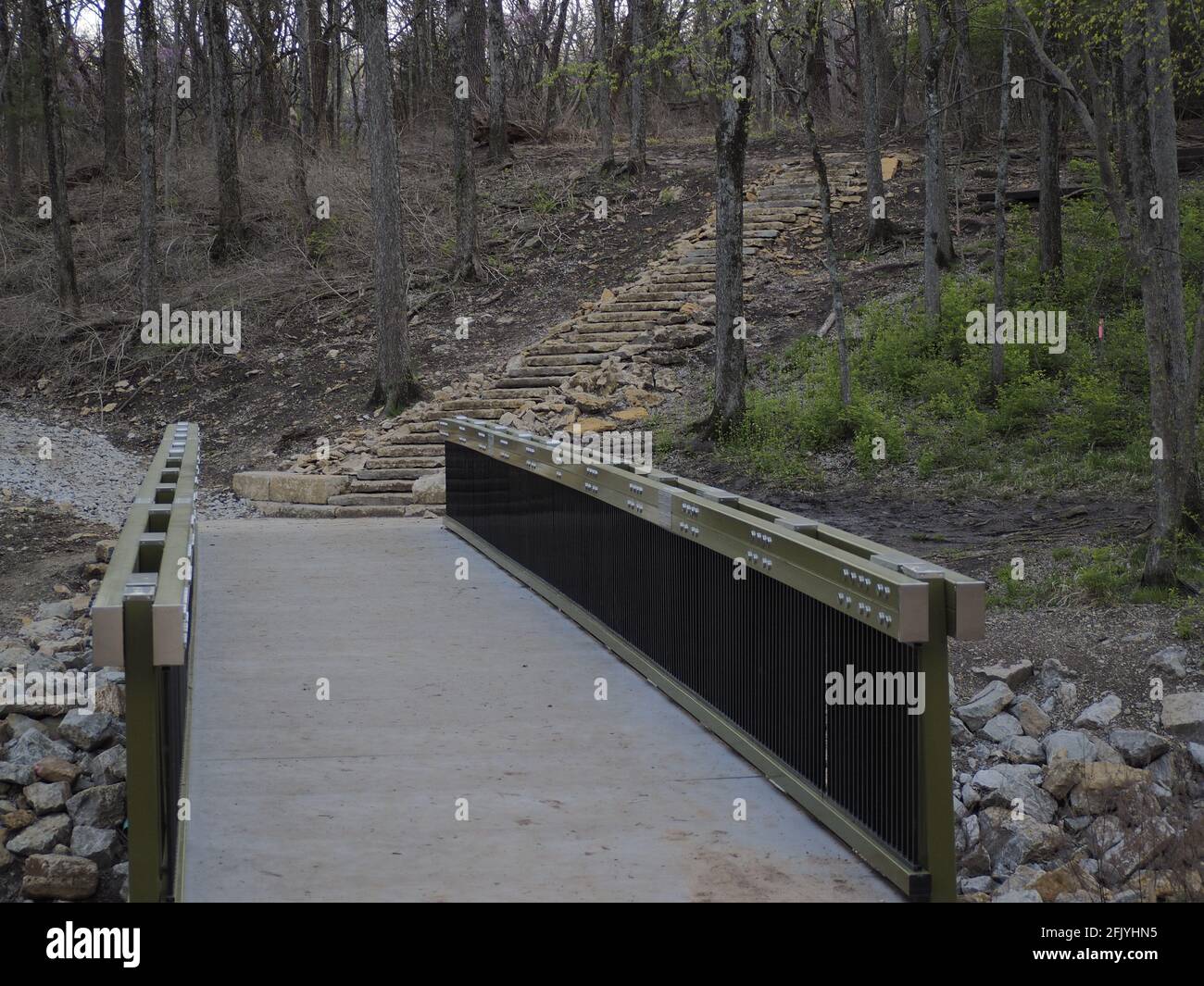 Bridge and stone stairs in Ernie Miller Nature Center and ParkOlathe ...