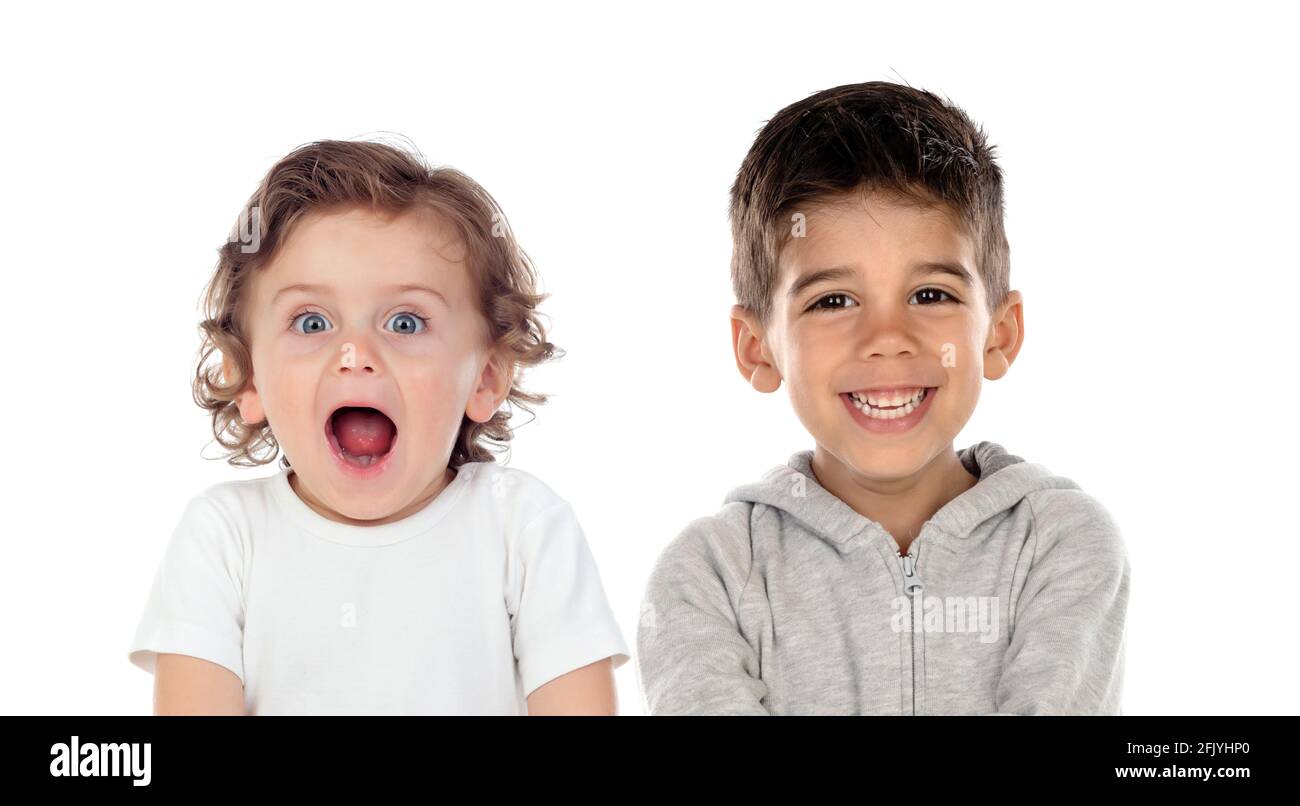 Funny astonished children isolated on a white background Stock Photo ...