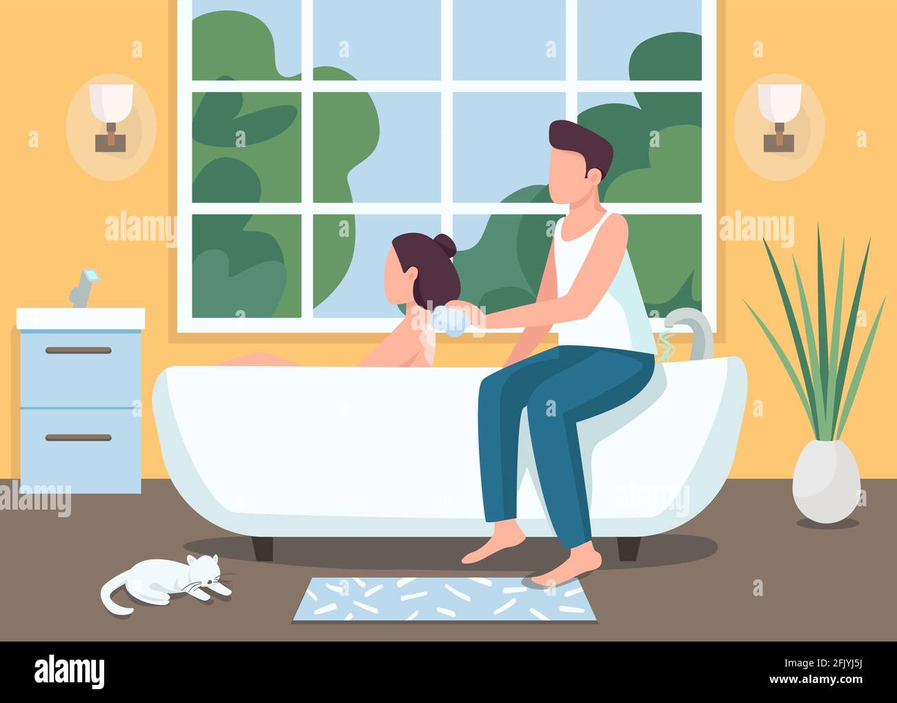 Couple taking bath together flat color vector illustration Stock Vector ...