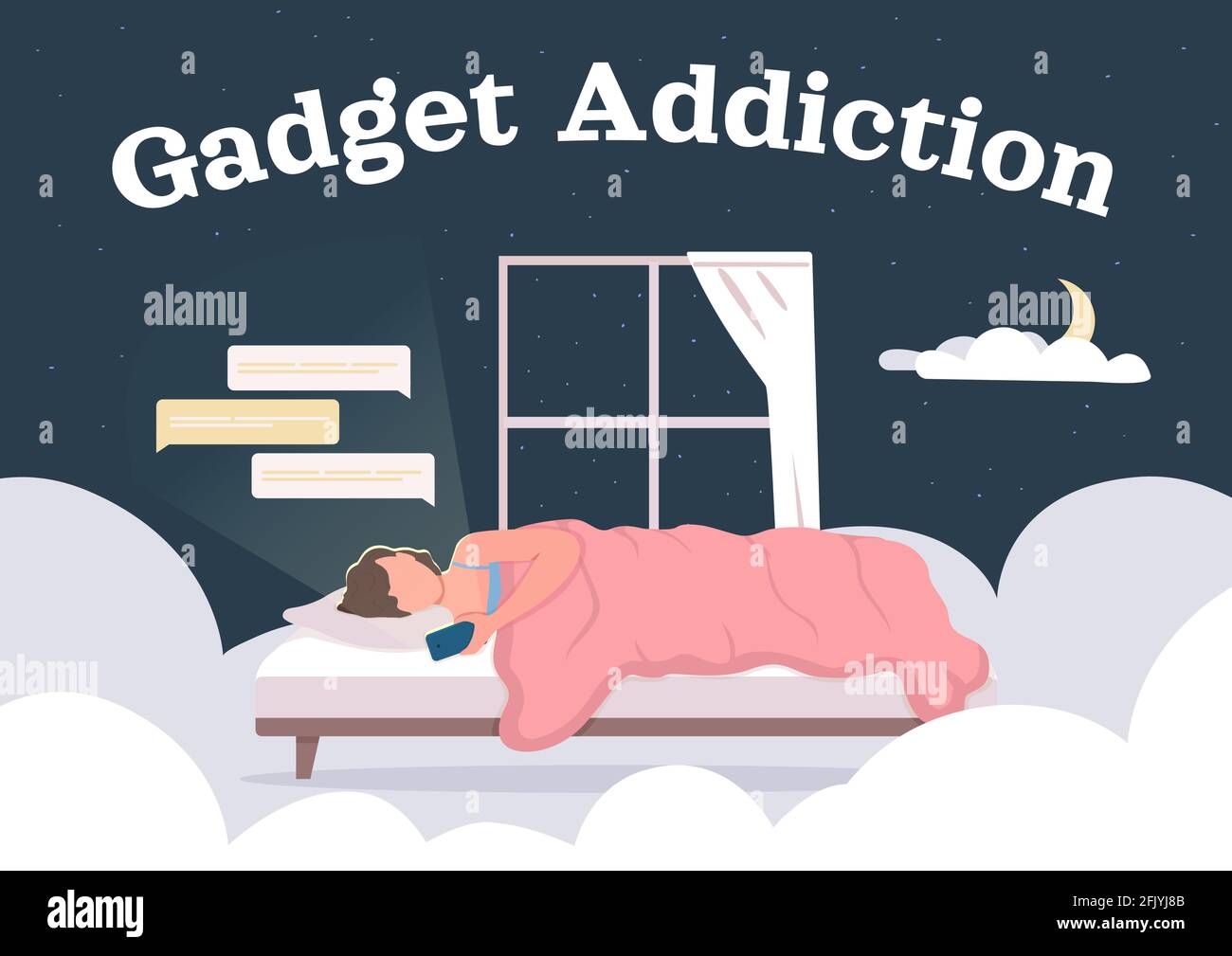 Gadget and social media addiction poster flat vector template Stock ...