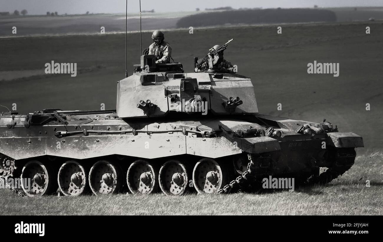 British Army Challenger 2 main battle tank on exercise in a ...