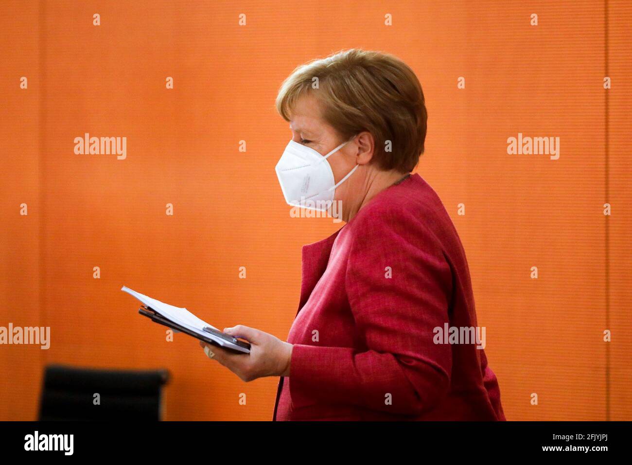 Berlin, Germany. 27th Apr, 2021. Chancellor Angela Merkel (CDU) arrives ...
